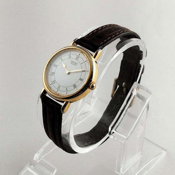 Seiko Women's Watch, White Dial, Brown Leather Strap - I Like Mikes Mid Century Modern