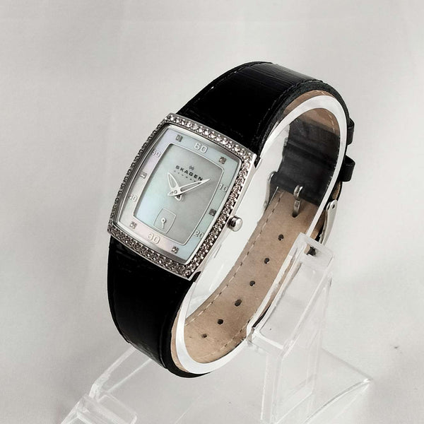 Skagen Unisex Watch, Mother of Pearl Dial with Jewel Details, Black Ge - I Like Mikes Mid ...
