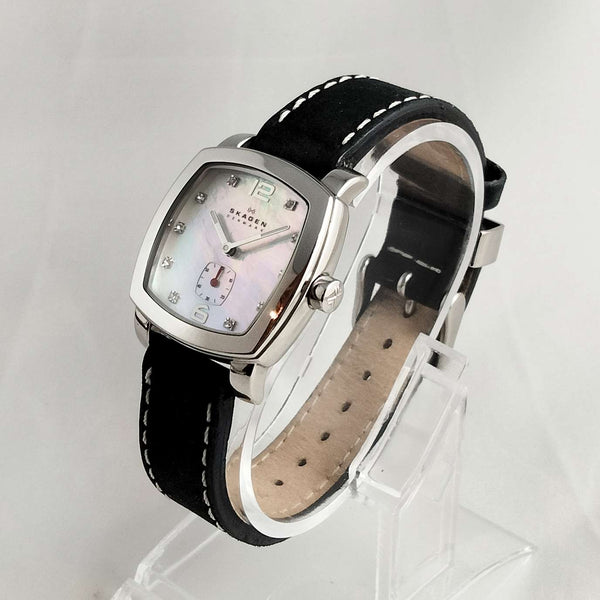 Skagen Unisex Watch, Mother of Pearl Dial with Jewel Hour Markers, Bla - I Like Mikes Mid ...