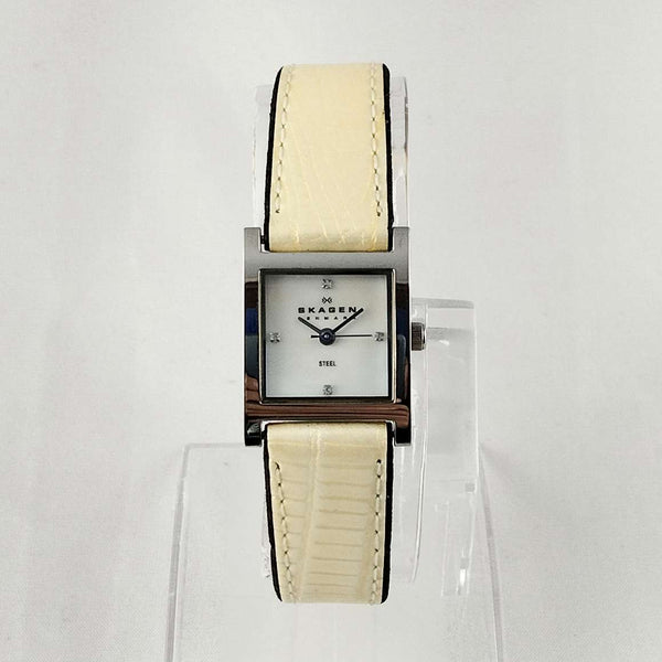 Skagen Watch, Square Mother of Pearl Dial, Genuine Patent Leather Stra - I Like Mikes Mid ...