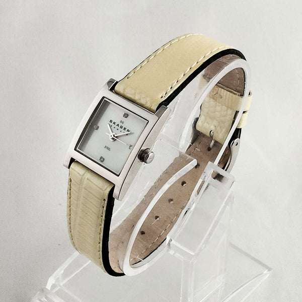 Skagen Watch, Square Mother of Pearl Dial, Genuine Patent Leather Stra - I Like Mikes Mid ...