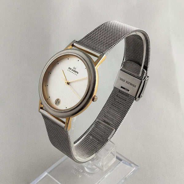 Skagen Oversized Unisex Watch, Gold Tone Details, Mesh Strap - I Like Mikes Mid Century Modern