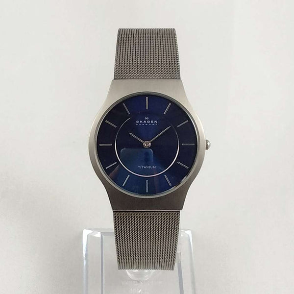 Skagen Oversized Titanium Watch, Round Navy Dial, Mesh Strap - I Like Mikes Mid Century Modern