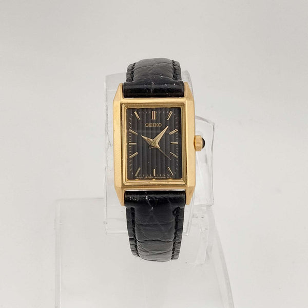Seiko Unisex Gold Tone Watch, Black Rectangle Dial, Black Calf Strap - I Like Mikes Mid Century ...