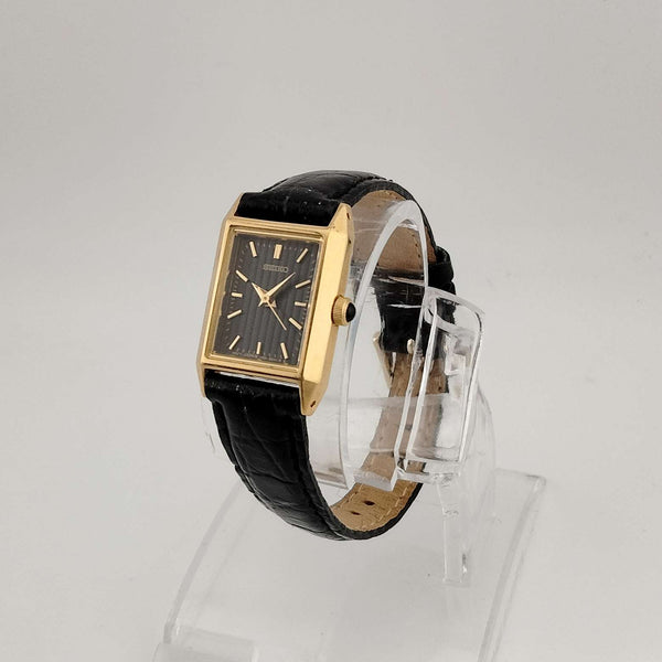 Seiko Unisex Gold Tone Watch, Black Rectangle Dial, Black Calf Strap - I Like Mikes Mid Century ...