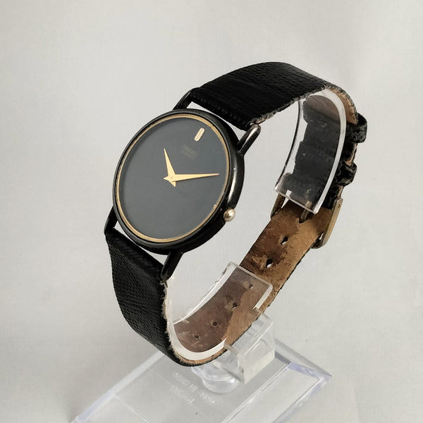 Seiko Unisex Watch, Black Dial, Genuine Black Leather Strap - I Like Mikes Mid Century Modern