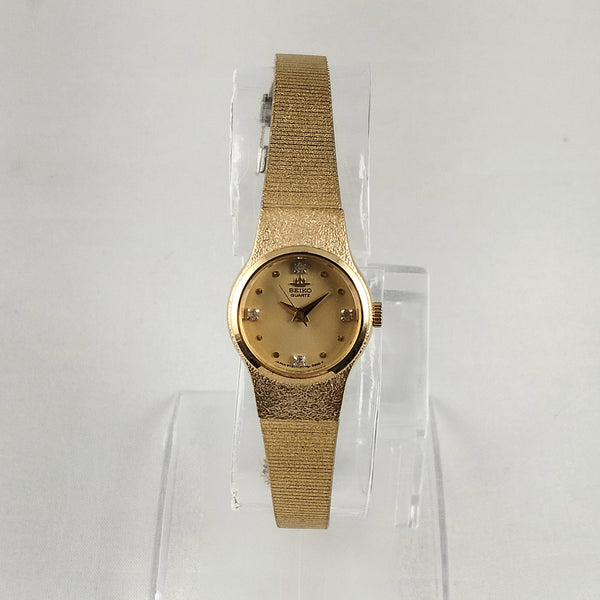 Seiko Women's All Gold Tone Watch, Gem Hour Markers - I Like Mikes Mid Century Modern