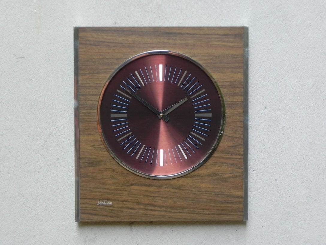 Large Mid-Century Modern Wooden Wall Clock with Chrome by Sunbeam - I ...