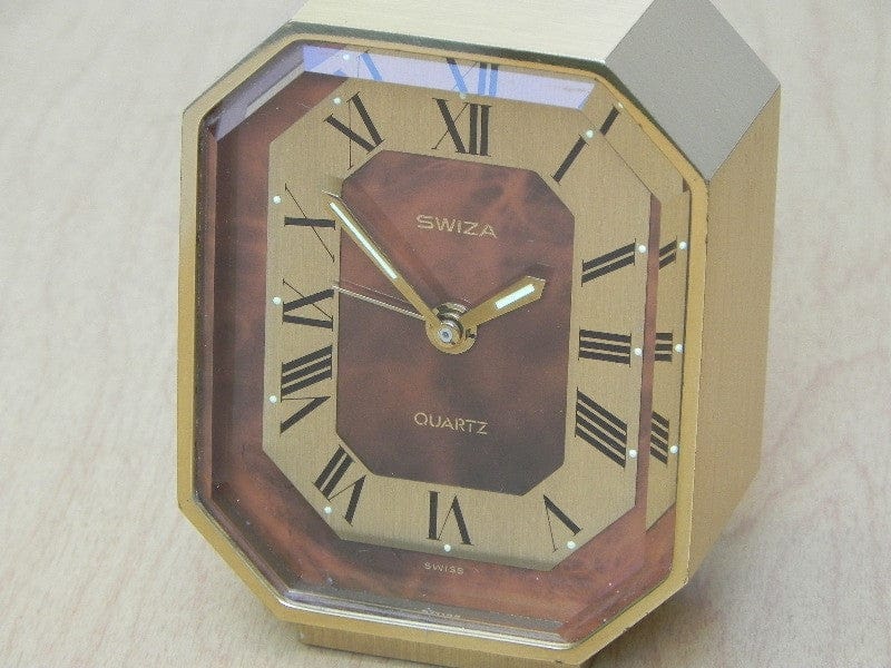Swiza Small Quartz Brass Desk Clock with Brown Face - I Like Mikes Mid ...