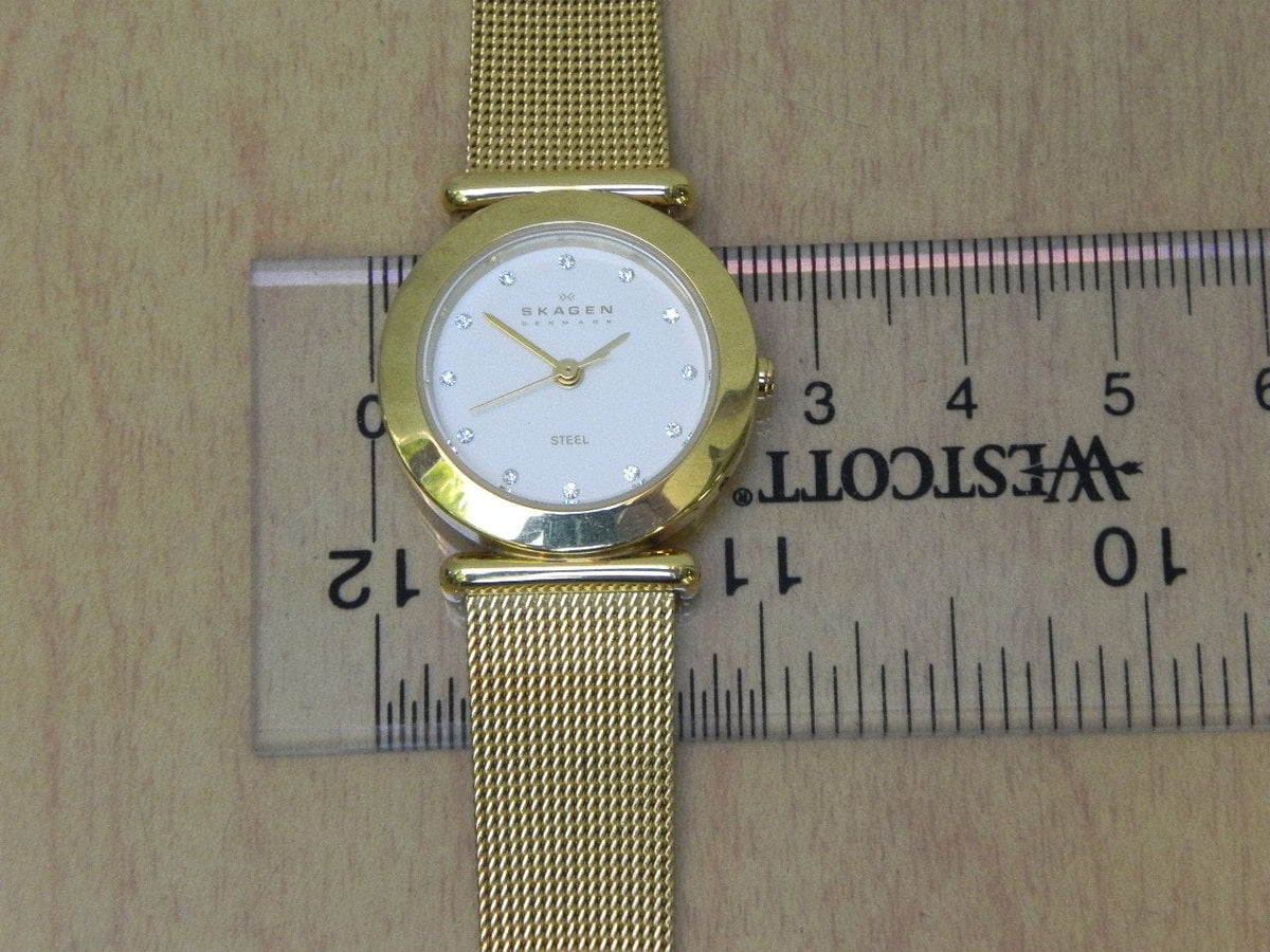 Skagen Women's Classic Goldtone White Dial Swarovski Crystal Watch - I Like Mikes Mid Century Modern