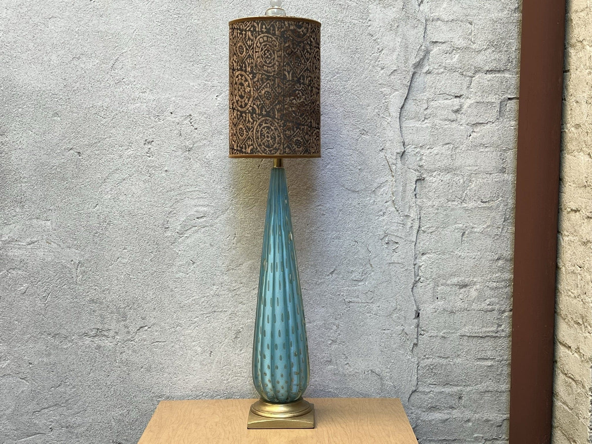 Tall Blue Gold Vintage Murano Fluted Glass Table Lamp Gold Base - I ...