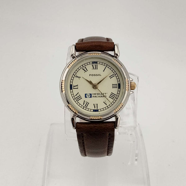 Fossil Women's Mixed Metal Watch, Round Yellow Dial, Genuine Brown Lea ...