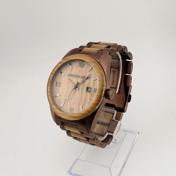 Original Grain, Men's Large Wood and Copper Tone Quartz Watch, Date Wi ...