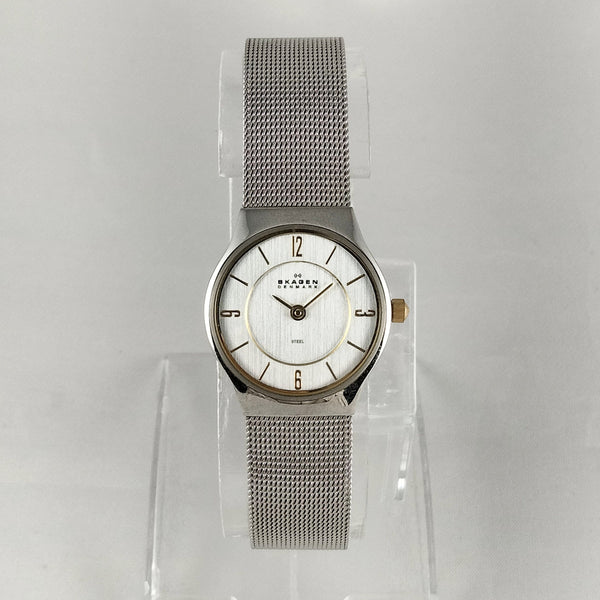 Skagen Stainless Steel Unisex Watch, Gold Tone Details, Mesh Strap - I Like Mikes Mid Century Modern